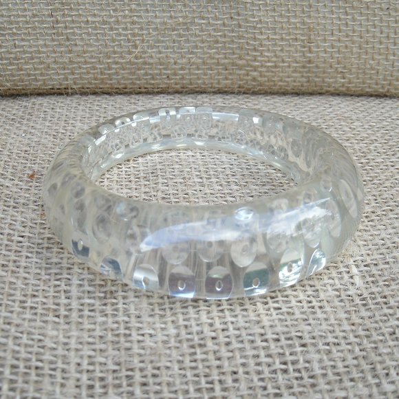 Vintage | Jewelry | Vintage Clear Acrylic Bangle Silver Sequins | Poshmark